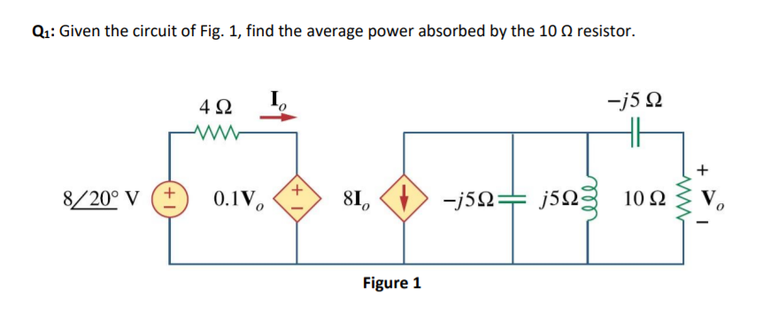Solved Qi: Given the circuit of Fig. 1, find the average | Chegg.com