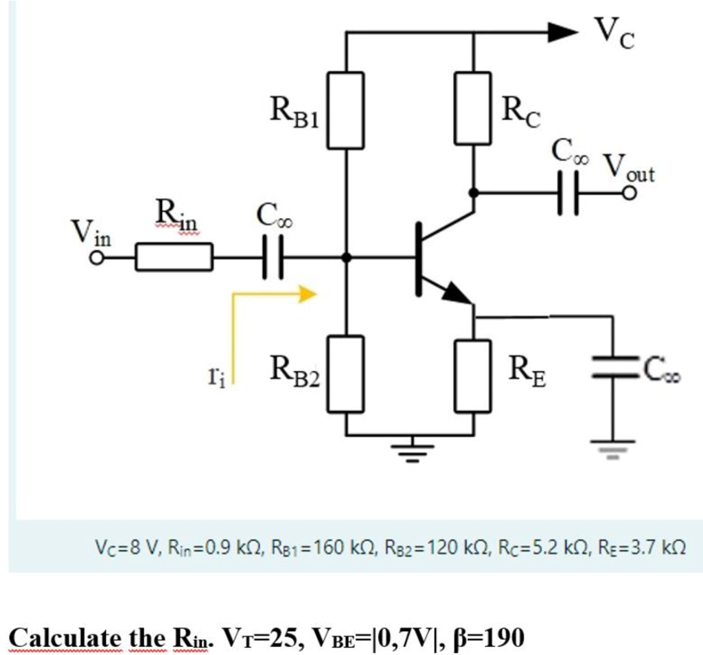 Solved Vc RBI Rc Cop Vout HI Rin Vin twin Co 11 ਮ li RB2 RE | Chegg.com