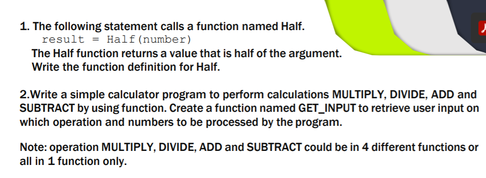 Solved 1. The following statement calls a function named | Chegg.com