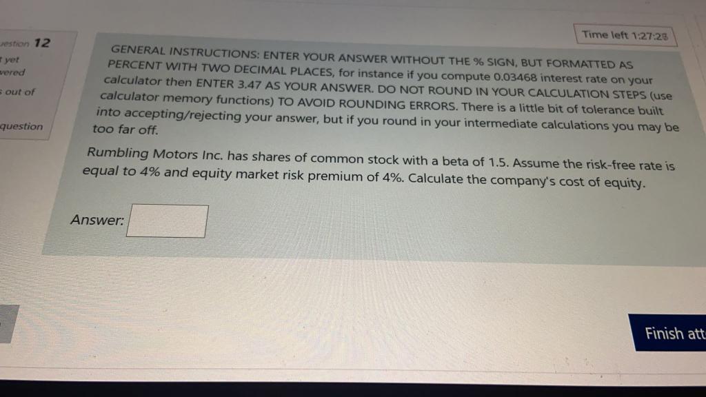 Solved Time left 1:27:28 estion 12 Tyet wered out of GENERAL | Chegg.com