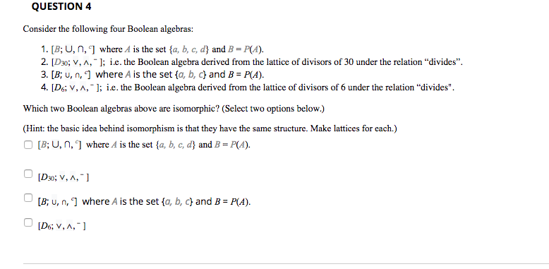 Solved QUESTION 4 Consider the following four Boolean | Chegg.com