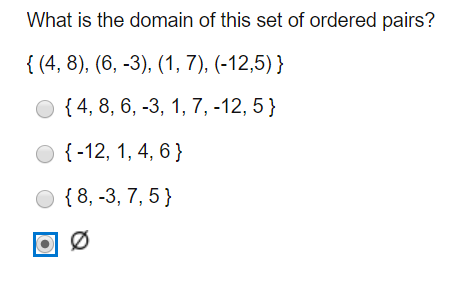 Solved What is the domain of this set of ordered pairs? O | Chegg.com