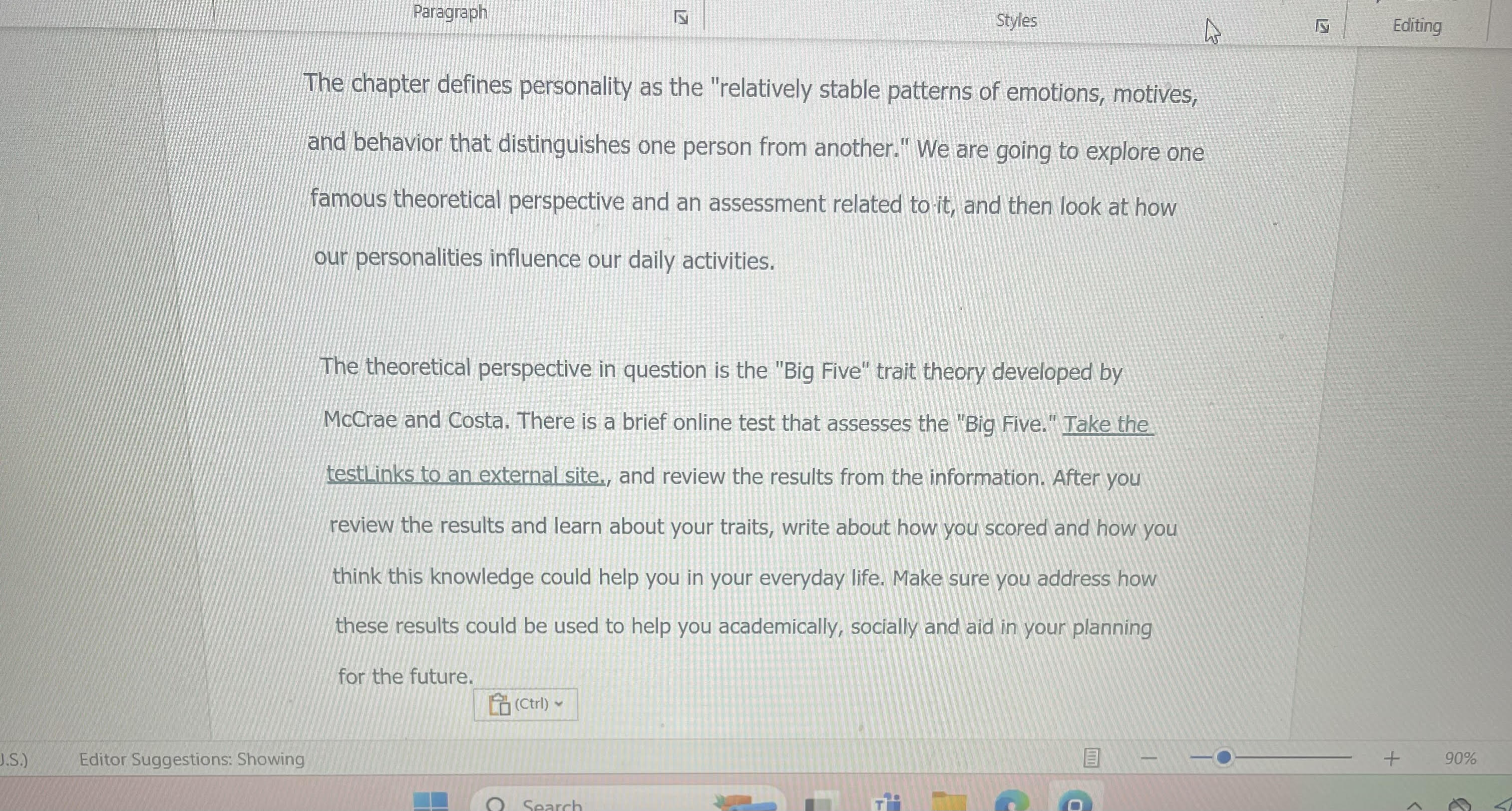 Solved The chapter defines personality as the "relatively | Chegg.com