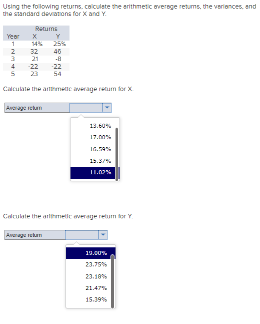 Solved Using the following returns, calculate the arlthmetic | Chegg.com