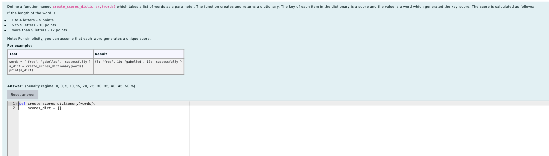 Solved Define a function named create_scores_dictionary | Chegg.com