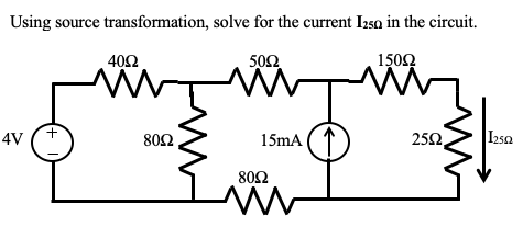 Solved Using source transformation, solve for the current | Chegg.com