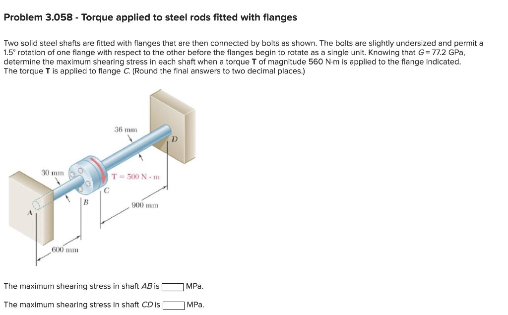 Solved Problem 3.058 - Torque applied to steel rods fitted | Chegg.com