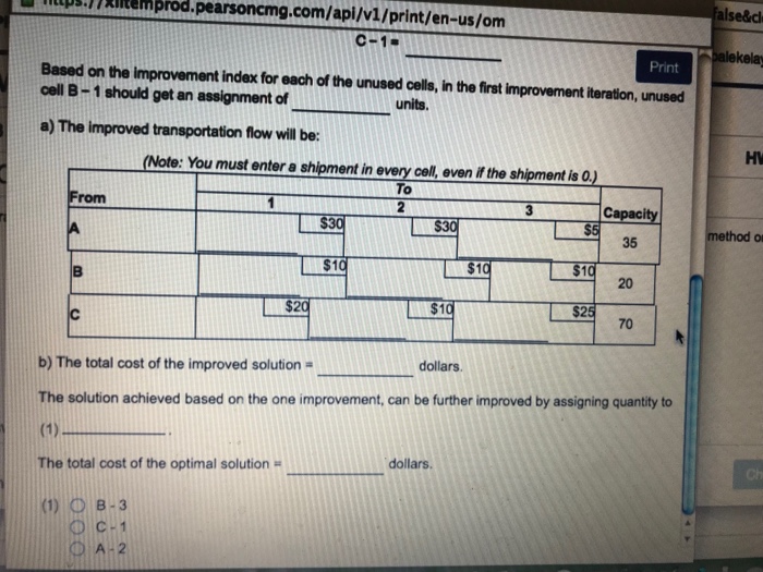 Solved ONLINE 1. Consider the transportation table below. | Chegg.com