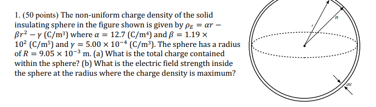 Solved 1. (50 points) The non-uniform charge density of the | Chegg.com