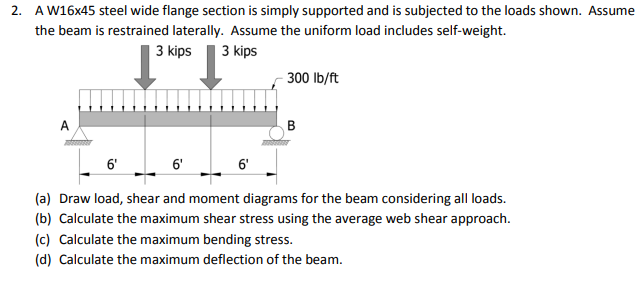 Solved 2. A W16x45 steel wide flange section is simply | Chegg.com