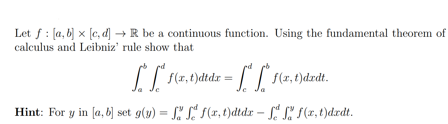 Solved Let f : [a, b] × [c, d] → R be a continuous function. | Chegg.com