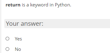 Solved return is a keyword in Python. Your answer: 0 Yes Ο | Chegg.com