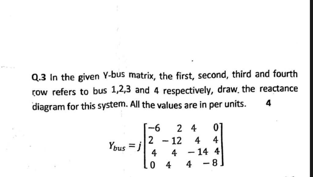 Solved Q.3 In the given Y-bus matrix, the first, second, | Chegg.com