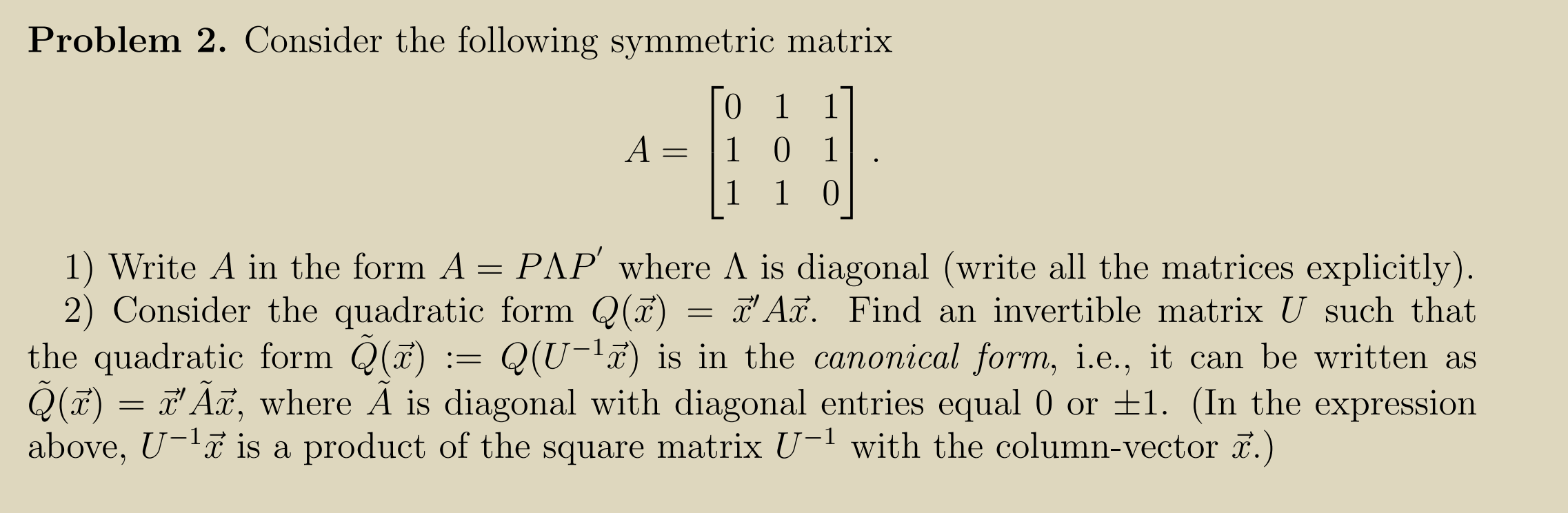 Solved Problem 2. Consider the following symmetric matrix A | Chegg.com