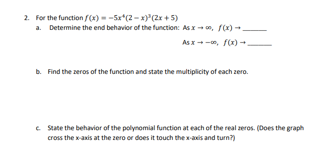 Solved 2. For the function f(x) = -5x+(2-x) (2x + 5) a. | Chegg.com