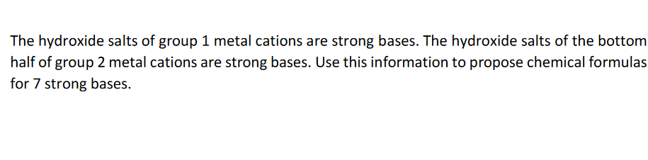 Solved The hydroxide salts of group 1 metal cations are | Chegg.com