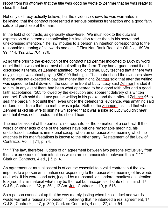 Solved QUESTIONS FOR LUCY V. ZEHMER (Va. Supreme Ct. 1954) | Chegg.com