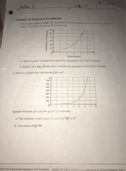Solved ALGEBRA Lesson 15 Practice Problems 2h represents a | Chegg.com