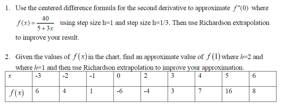 Solved 1. Use the centered difference formula for the second | Chegg.com