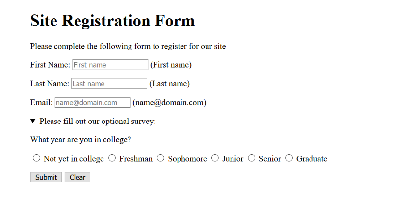 Solved Create a website registration form with optional | Chegg.com