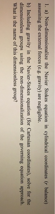 Solved I. a) Non-dimensionalize the Navier Stokes equation | Chegg.com