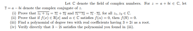 Solved Let C denote the field of complex numbers. For a bi | Chegg.com