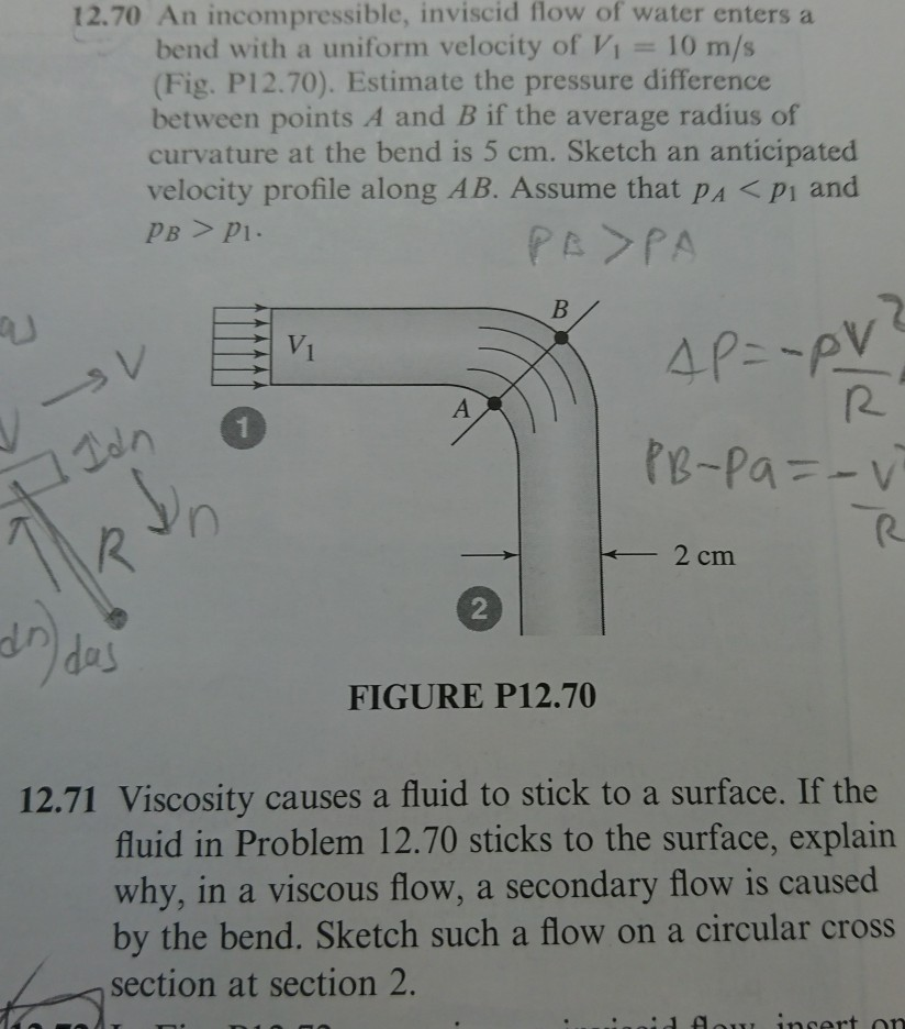 Solved 12.70 An incompressible, inviscid flow of water | Chegg.com