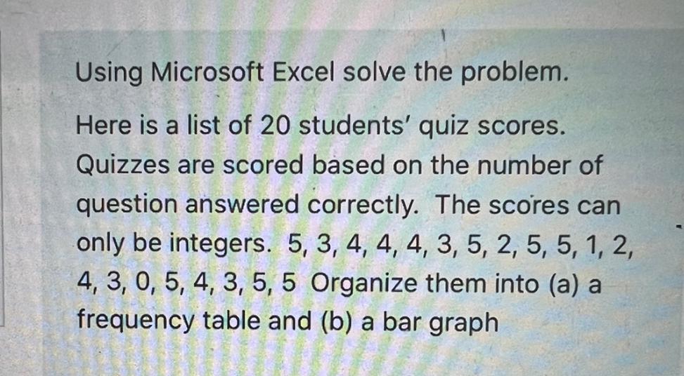 Solved Using Microsoft Excel solve the problem. Here is a | Chegg.com