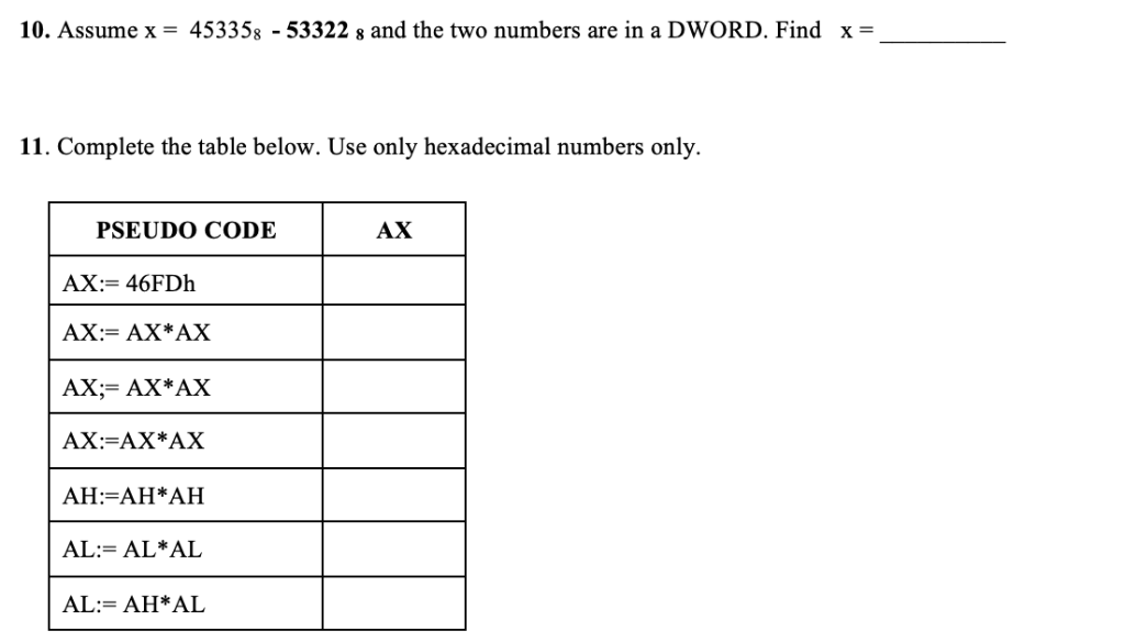 (Solved) : 10 Assume X 453358 53322 S Two Numbers Dword Find X 11 ...