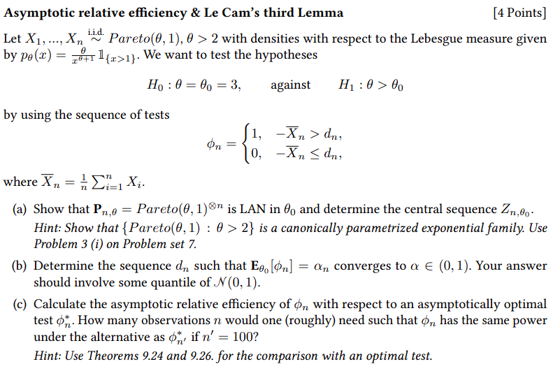 Solved Asymptotic relative efficiency \& Le Cam's third | Chegg.com