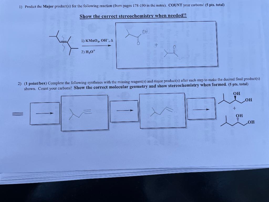 Solved 2) (1 point/box) Complete the following syntheses | Chegg.com