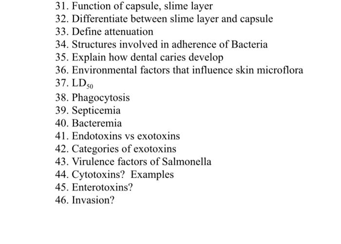 Solved 31. Function of capsule, slime layer 32. | Chegg.com