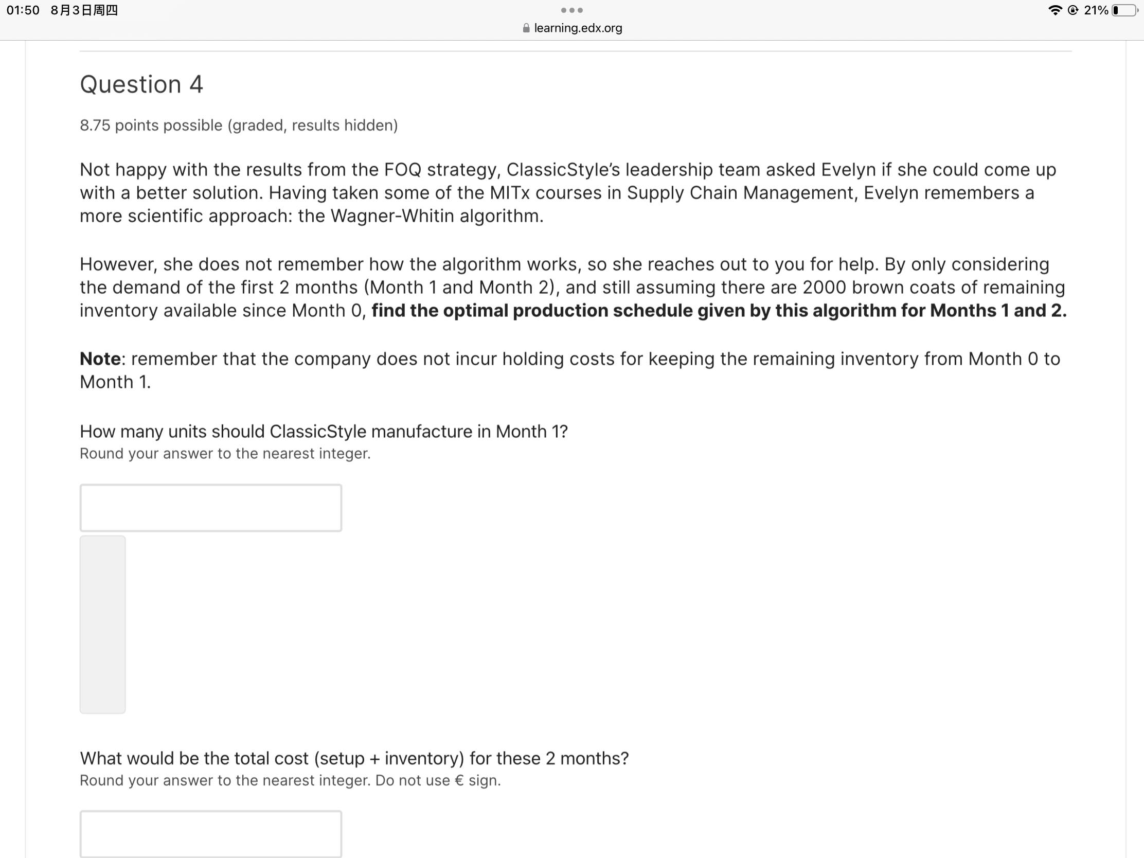 Solved Question 1 8.75 points possible (graded, results | Chegg.com