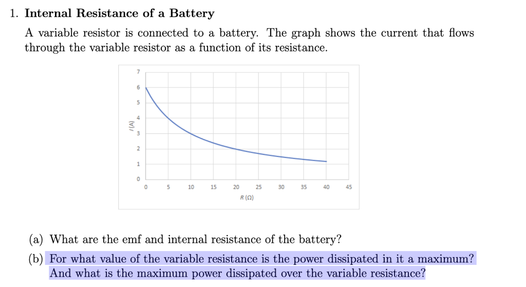 Solved 1. Internal Resistance of a Battery A variable | Chegg.com