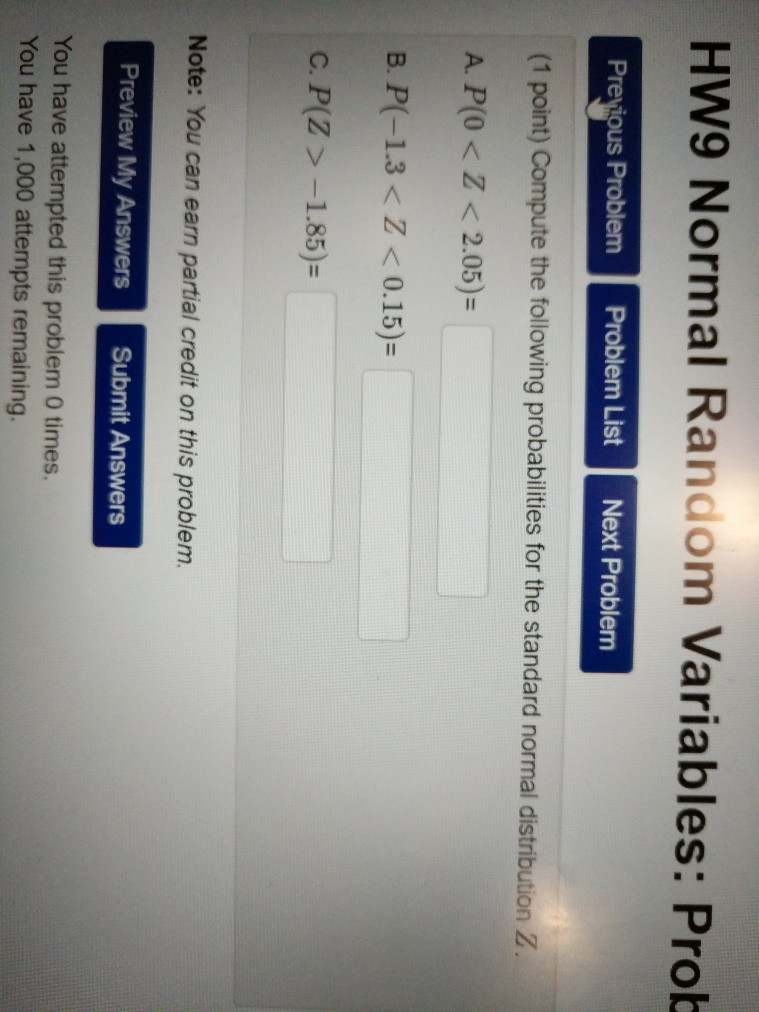 Solved HW9 Normal Random Variables: Prob Previous Problem | Chegg.com