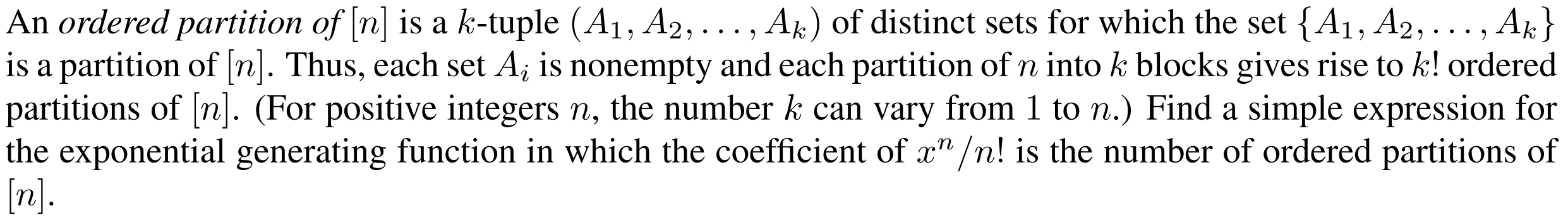 Solved An ordered partition of n ﻿is a k-tuple | Chegg.com