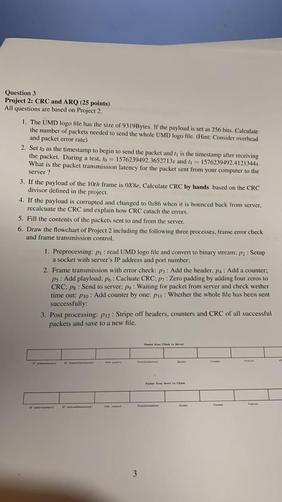 Question 3 Project 2: CRC and ARQ (25 points) All | Chegg.com