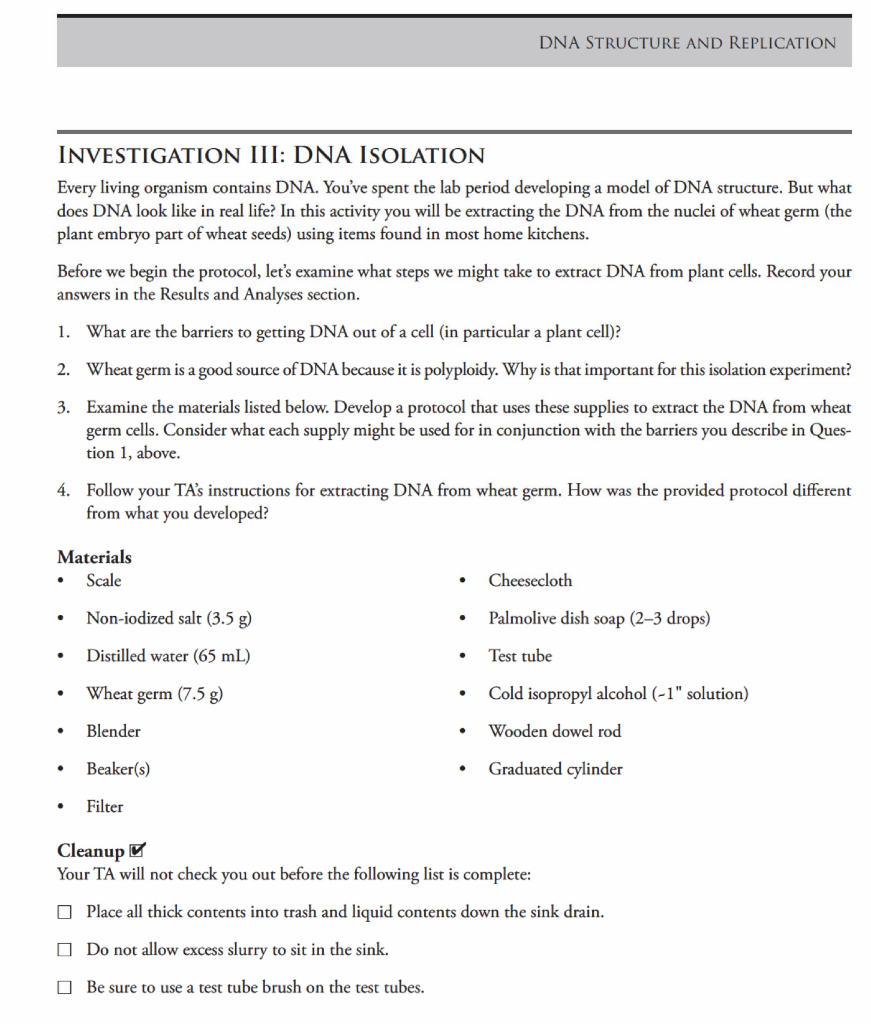 Solved DNA STRUCTURE AND REPLICATION INVESTIGATION III: DNA | Chegg.com