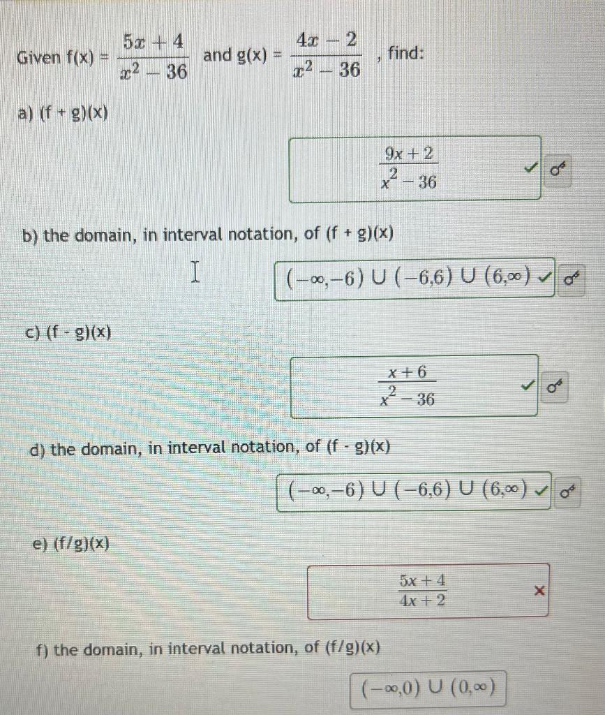 Solved Given f(x)=x2−365x+4 and g(x)=x2−364x−2, find: a) | Chegg.com