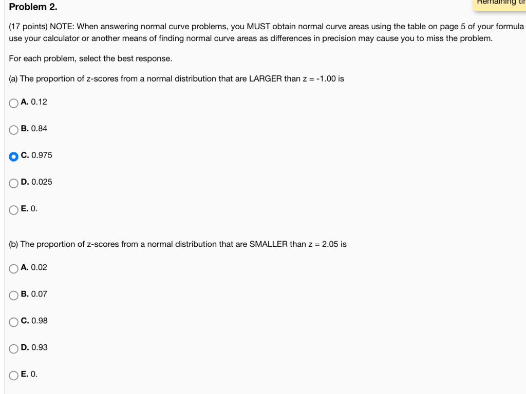 Solved (17 points) NOTE: When answering normal curve | Chegg.com