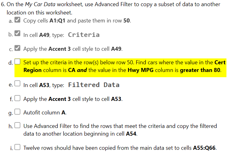 Solved On the My Car Data worksheet, use Advanced Filter to | Chegg.com