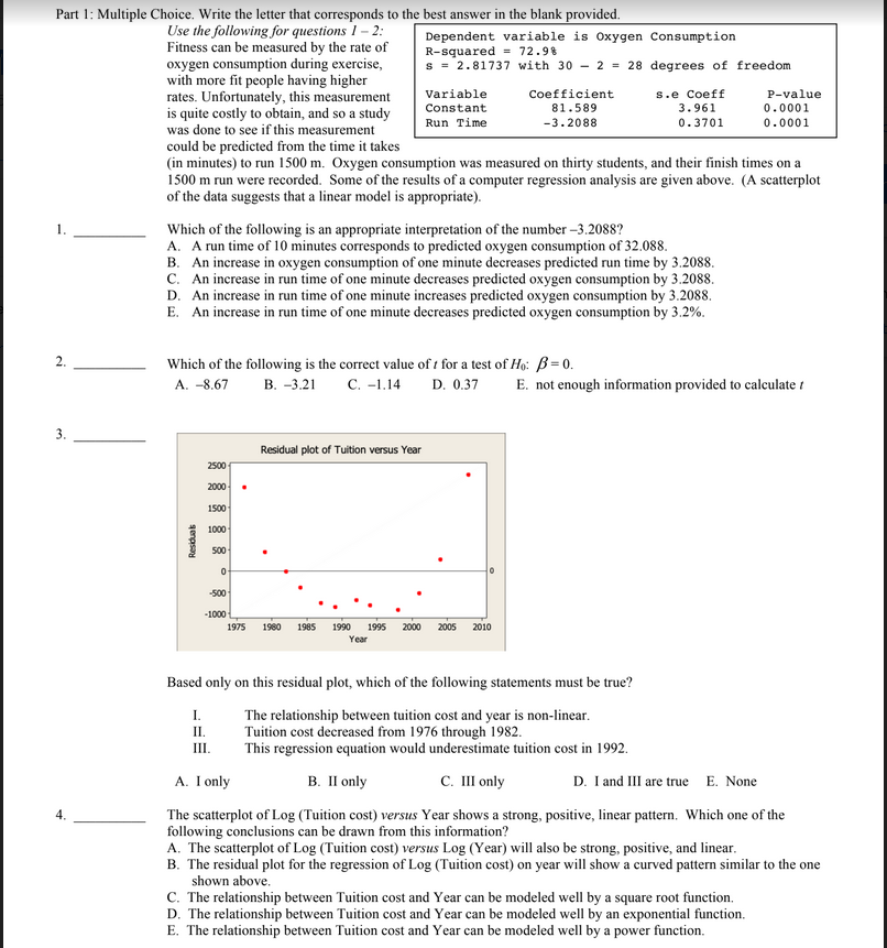 Solved Part 1: Multiple Choice. Write the letter that | Chegg.com
