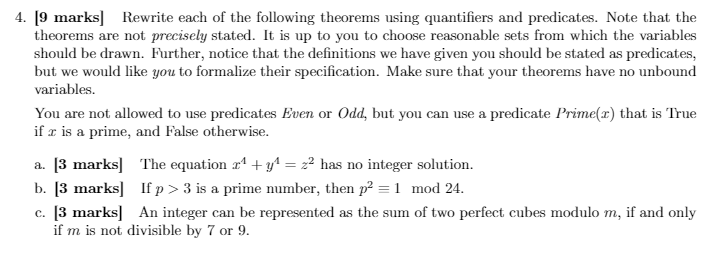 4. [9 marks] Rewrite each of the following theorems | Chegg.com