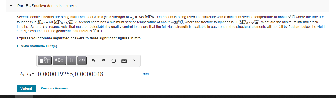 Solved Part B - Smallest detectable cracks Several identical | Chegg.com