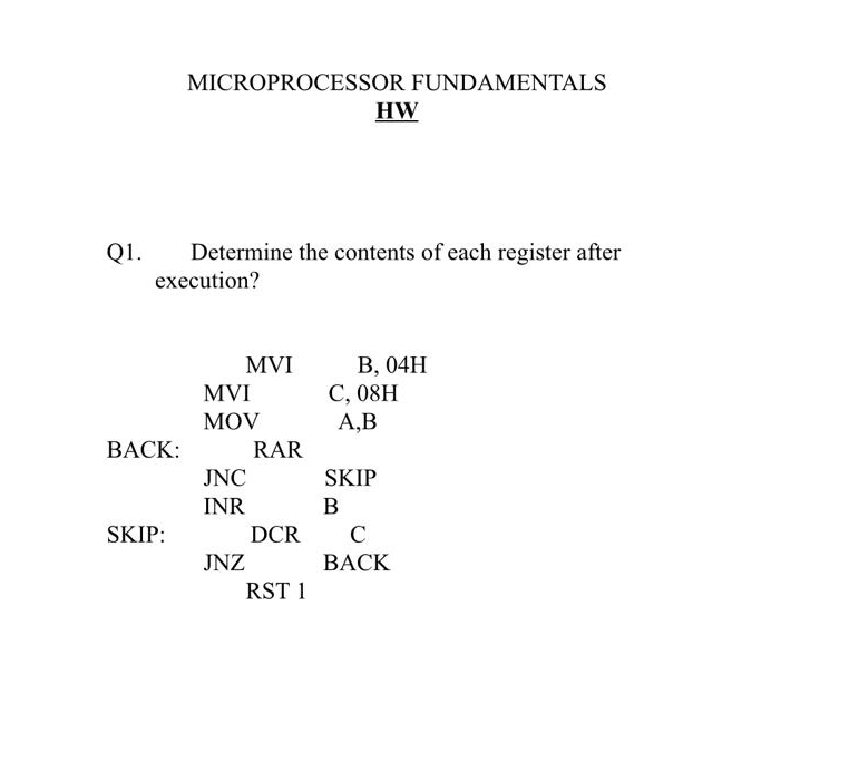 Solved MICROPROCESSOR FUNDAMENTALS HW Q1. Determine the | Chegg.com