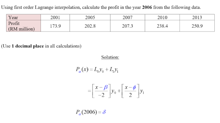 Solved Using first order Lagrange interpolation, calculate | Chegg.com