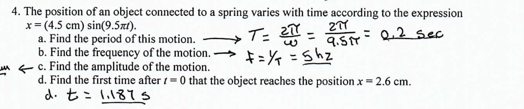 Solved 4. The position of an object connected to a spring | Chegg.com