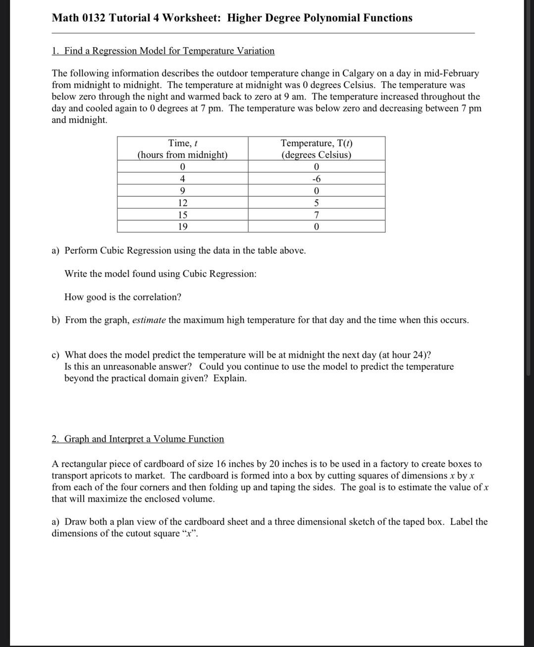 Solved 1. Find a Regression Model for Temperature Variation | Chegg.com