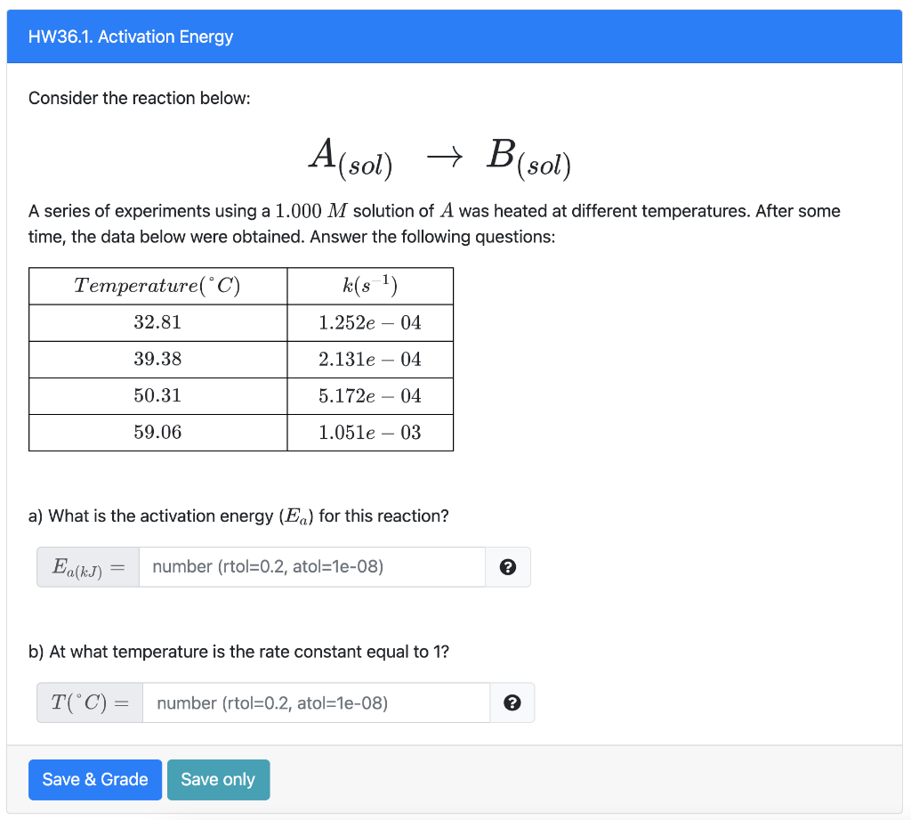 Solved HW36.1. Activation Energy Consider the reaction | Chegg.com