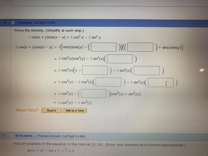 Solved Prove the identity. (Simplify at each step.) 3 cos(x | Chegg.com